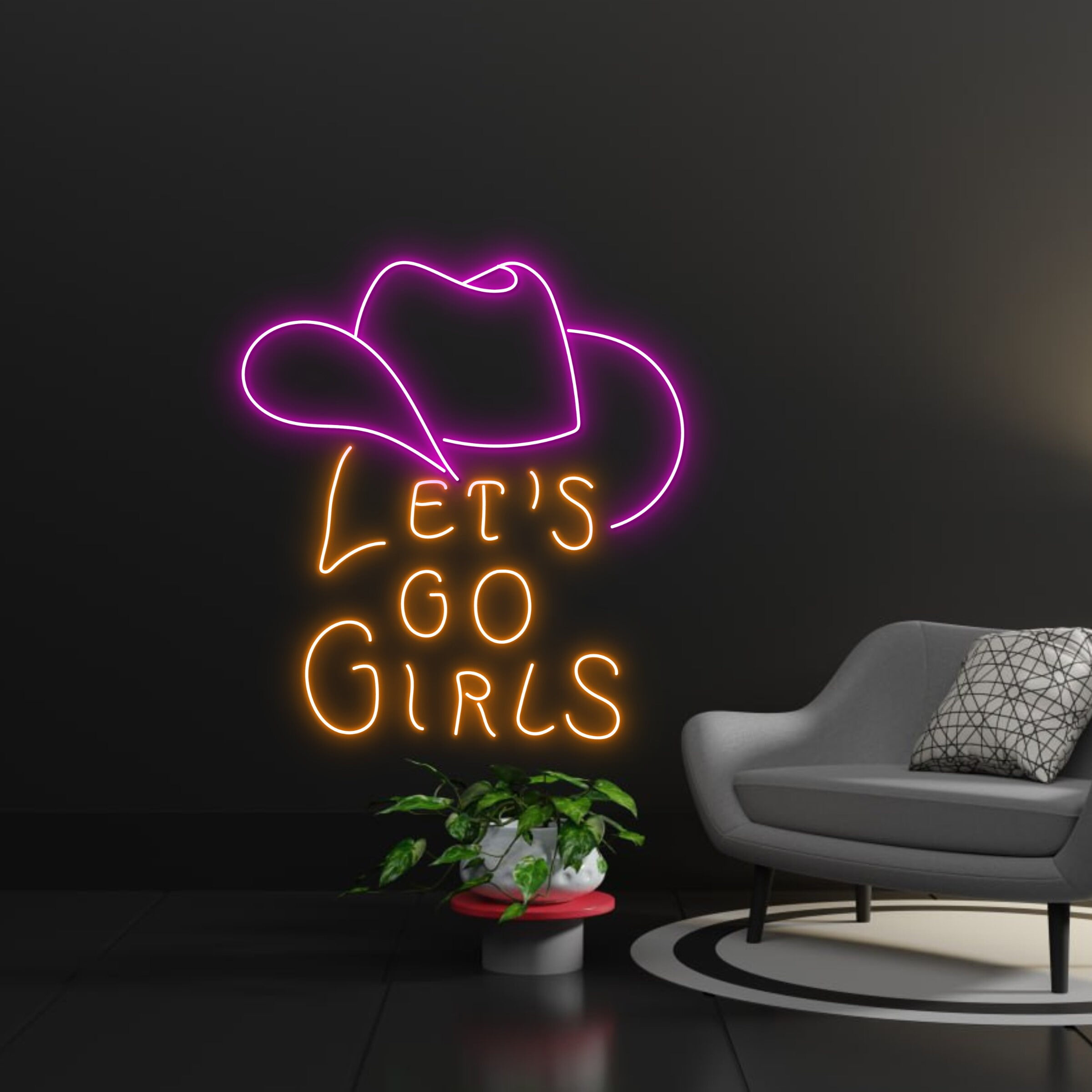 Handmadetneonsign Cowboy Hat Let's Go Girls Led Sign, Cowgirl Hat Neon ...