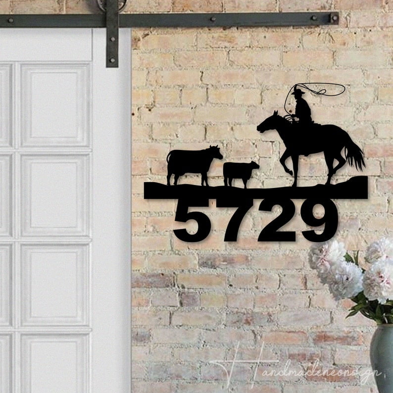 Handmadetneonsign Cowboy House Number Metal Wall Art LED Light ...