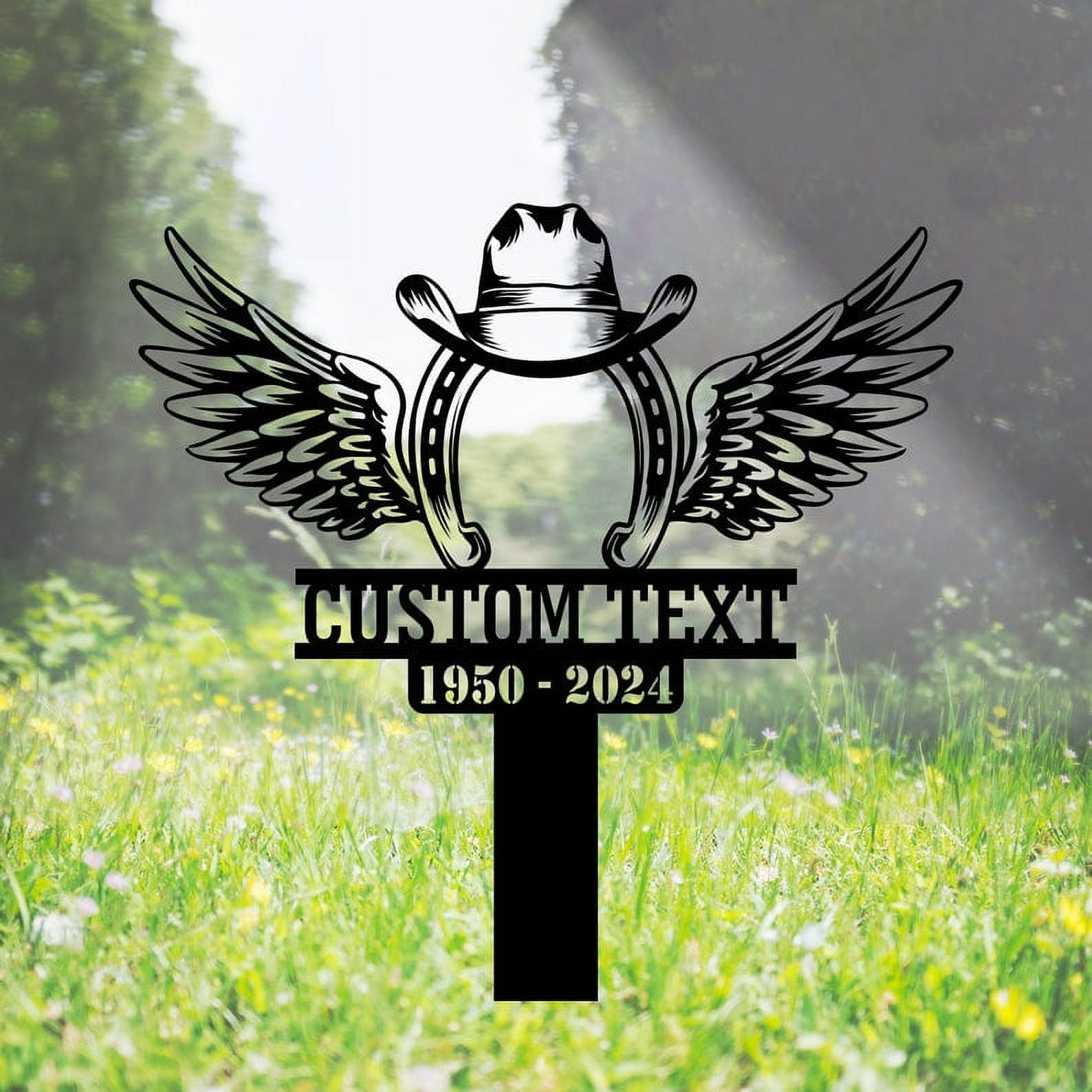 Handmadetneonsign Cowboy Memorial Metal With Stake, Cowboy Hat Metal ...