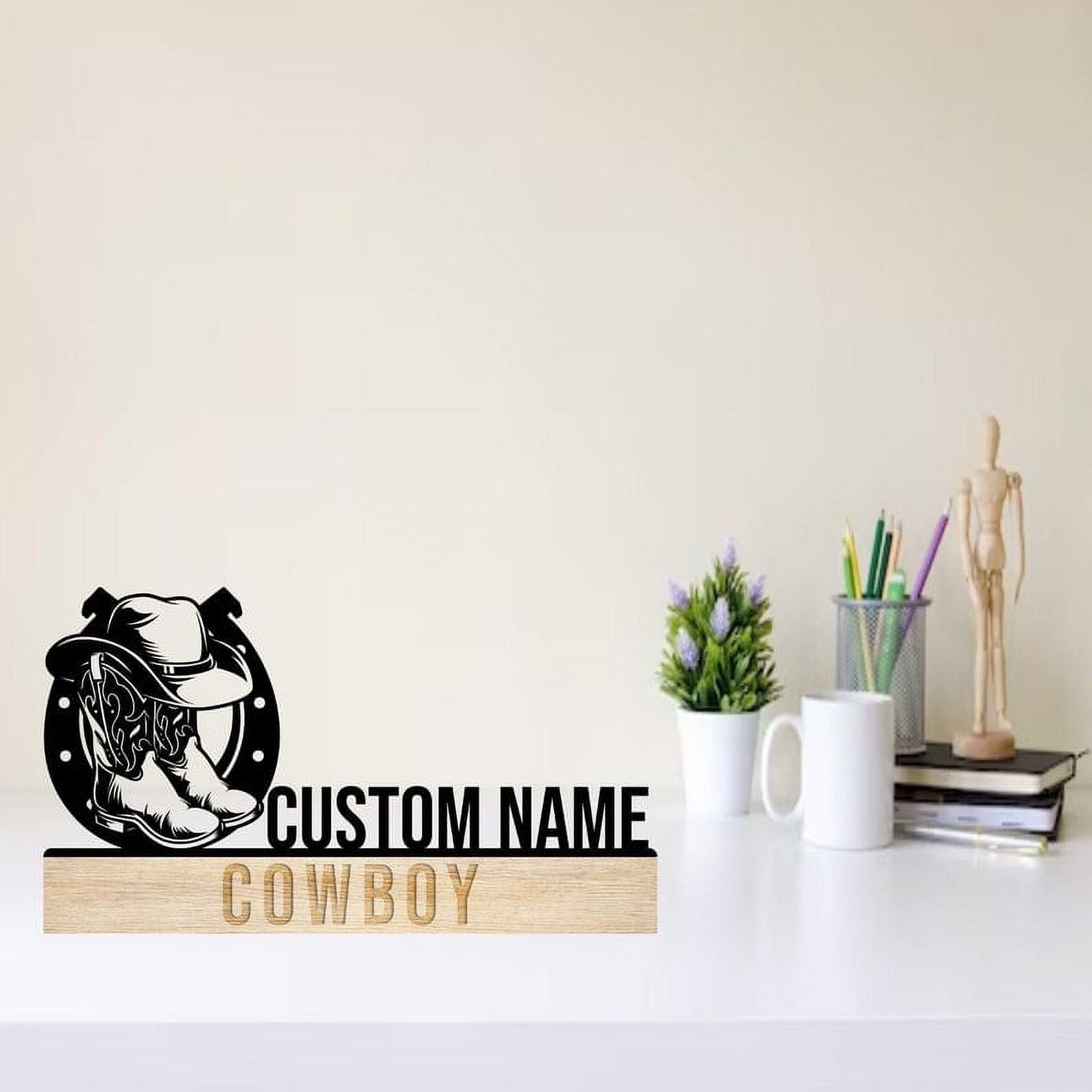 Handmadetneonsign Cowboy Metal Nameplate, Cowboy Desk Name Plate ...
