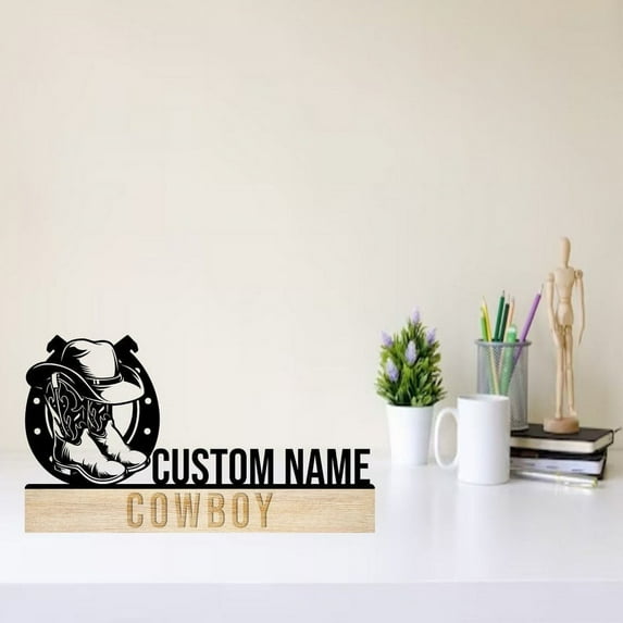 Handmadetneonsign Cowboy Metal Nameplate, Cowboy Desk Name Plate ...