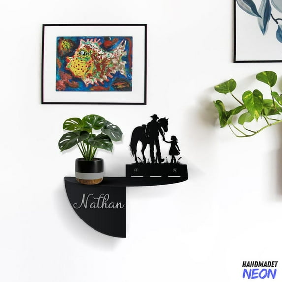 Handmadetneonsign Cowboy Metal Wall Shelf, Cowboy With Little Girl ...