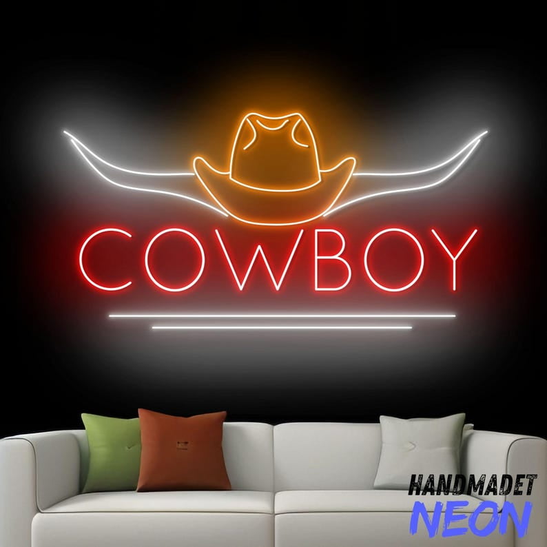 Handmadetneonsign Cowboy Neon Sign, Cowboy Longhorn Led Sign, Western ...