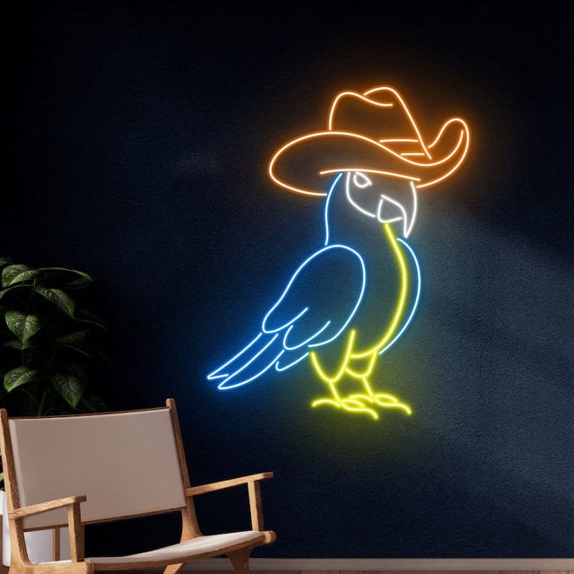 Handmadetneonsign Cowboy Parrot Neon Light, Parrot Cowboy Led Light ...