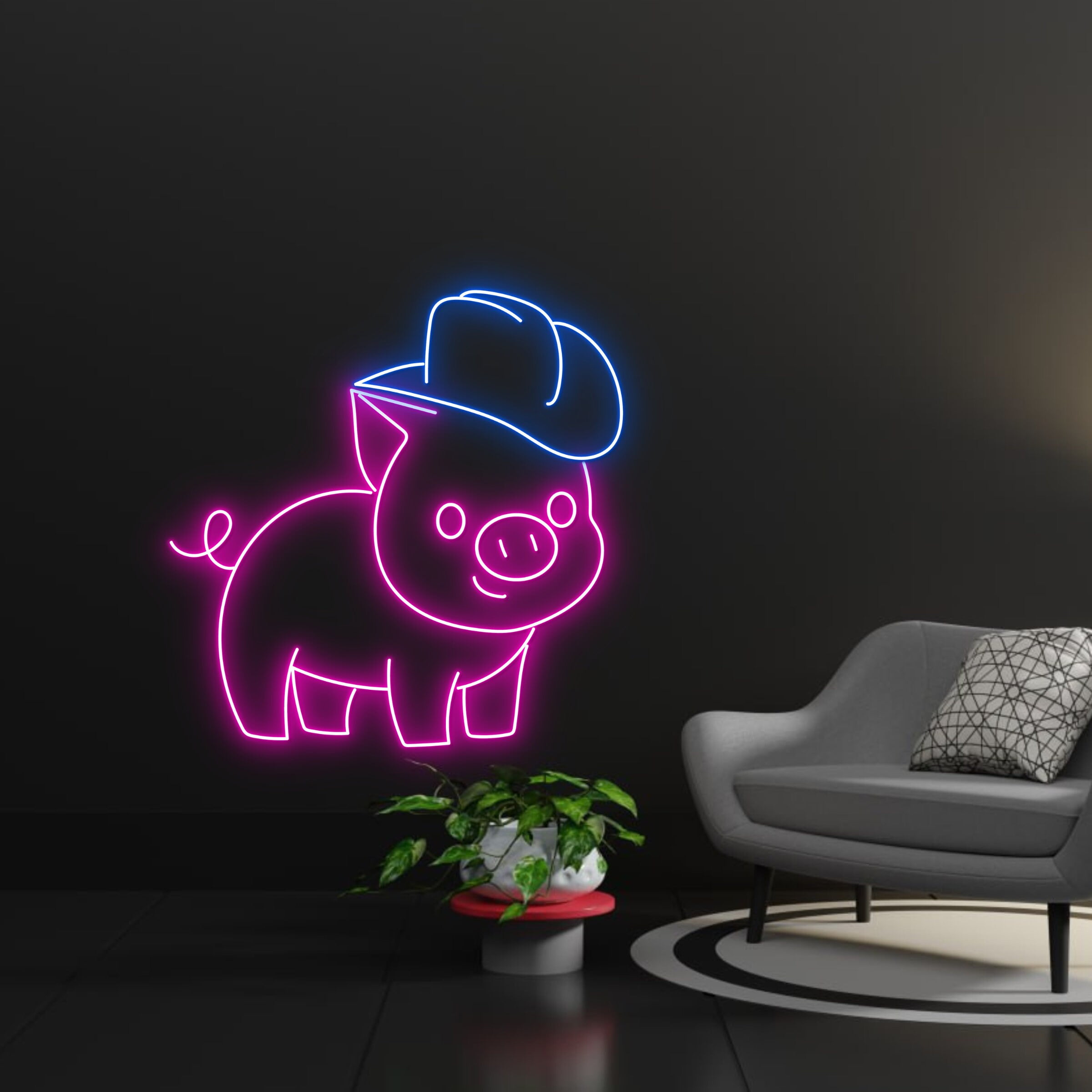 Handmadetneonsign Cowboy Pig Led Sign, Pig Cowboy Led Lights, Pig ...