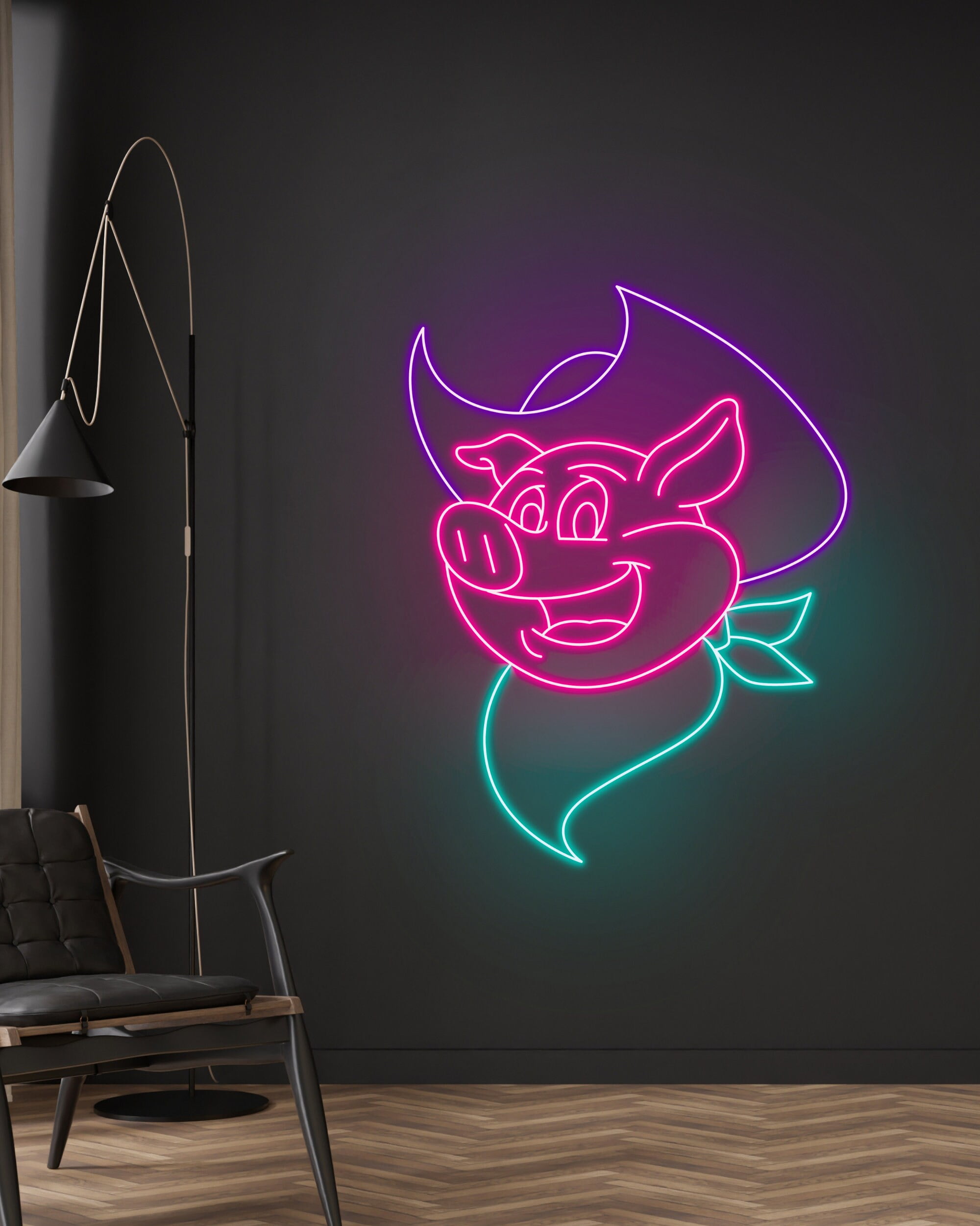 Handmadetneonsign Cowboy Pig Neon Sign, Cowboy Pig Led Signs, Cowboy ...
