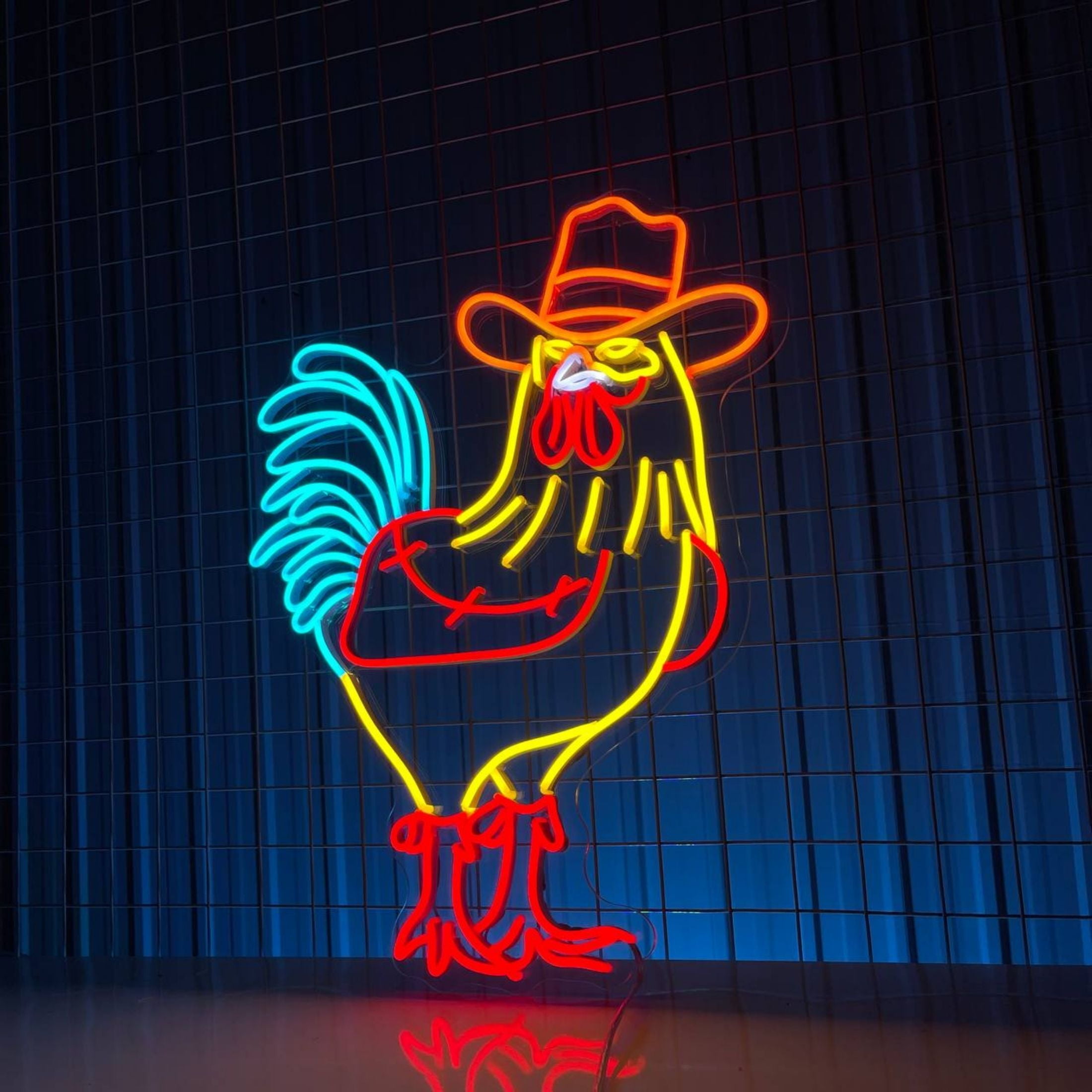 Handmadetneonsign Cowboy Rooster Neon Sign, Rooster Wall Art Decor ...