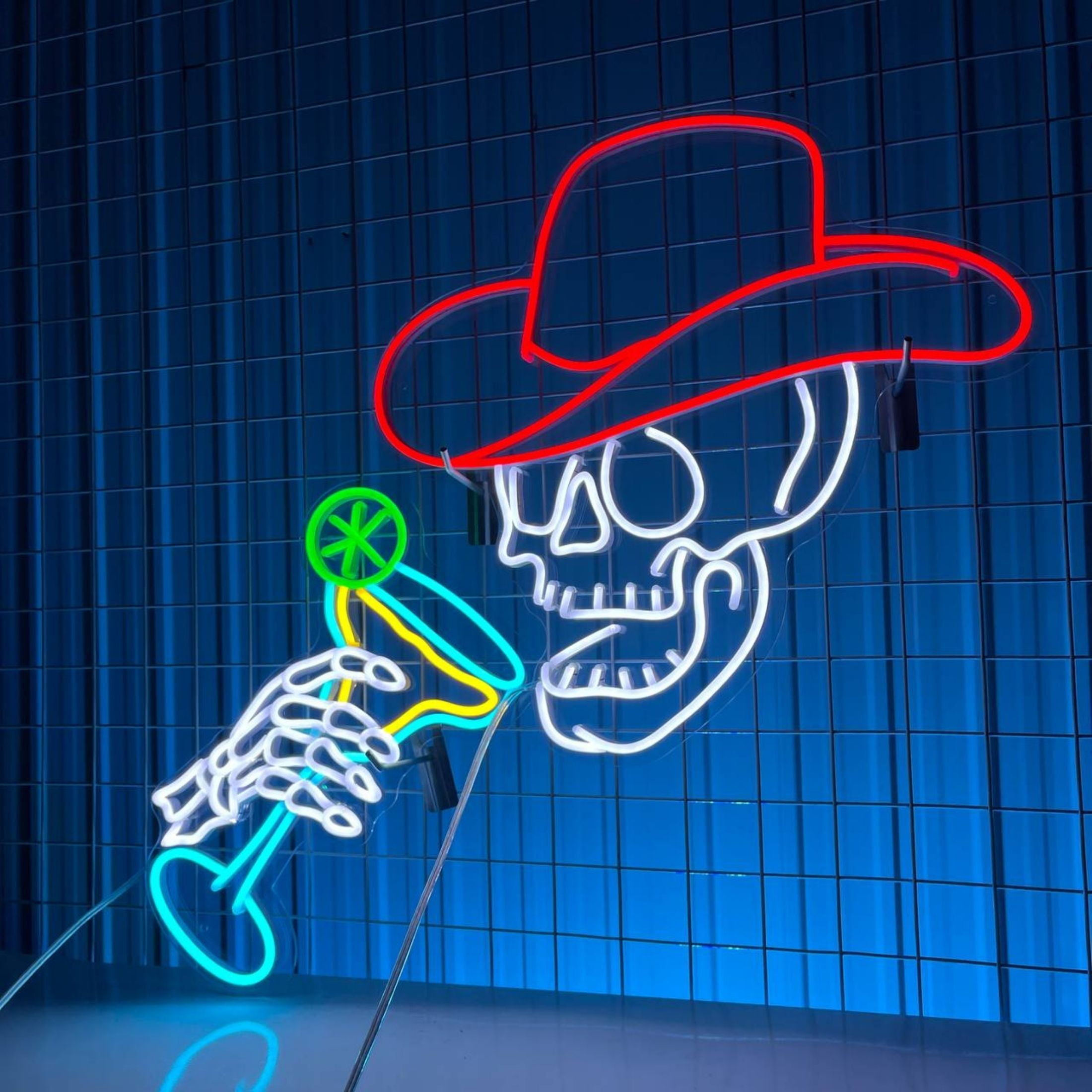 Handmadetneonsign Cowboy Skeleton Drink Margarita Neon Sign, Cocktail ...