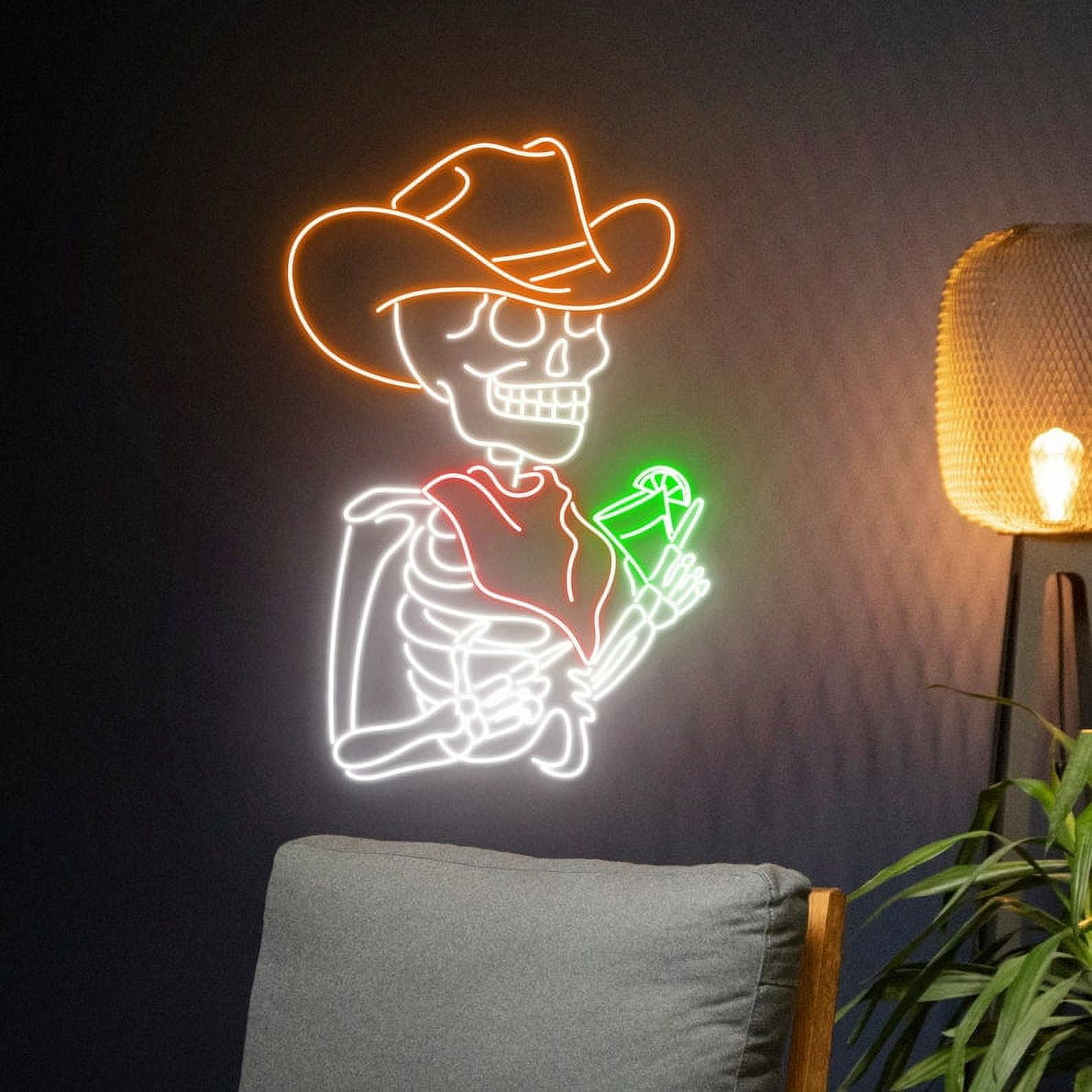 Handmadetneonsign Cowboy Skeleton Tequila Neon Sign, Tequila Skeleton ...
