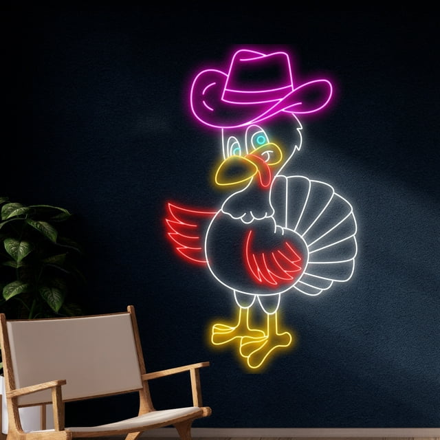 Handmadetneonsign Cowboy Turkey Neon Sign, Cowboy Hat Turkey LED Light ...