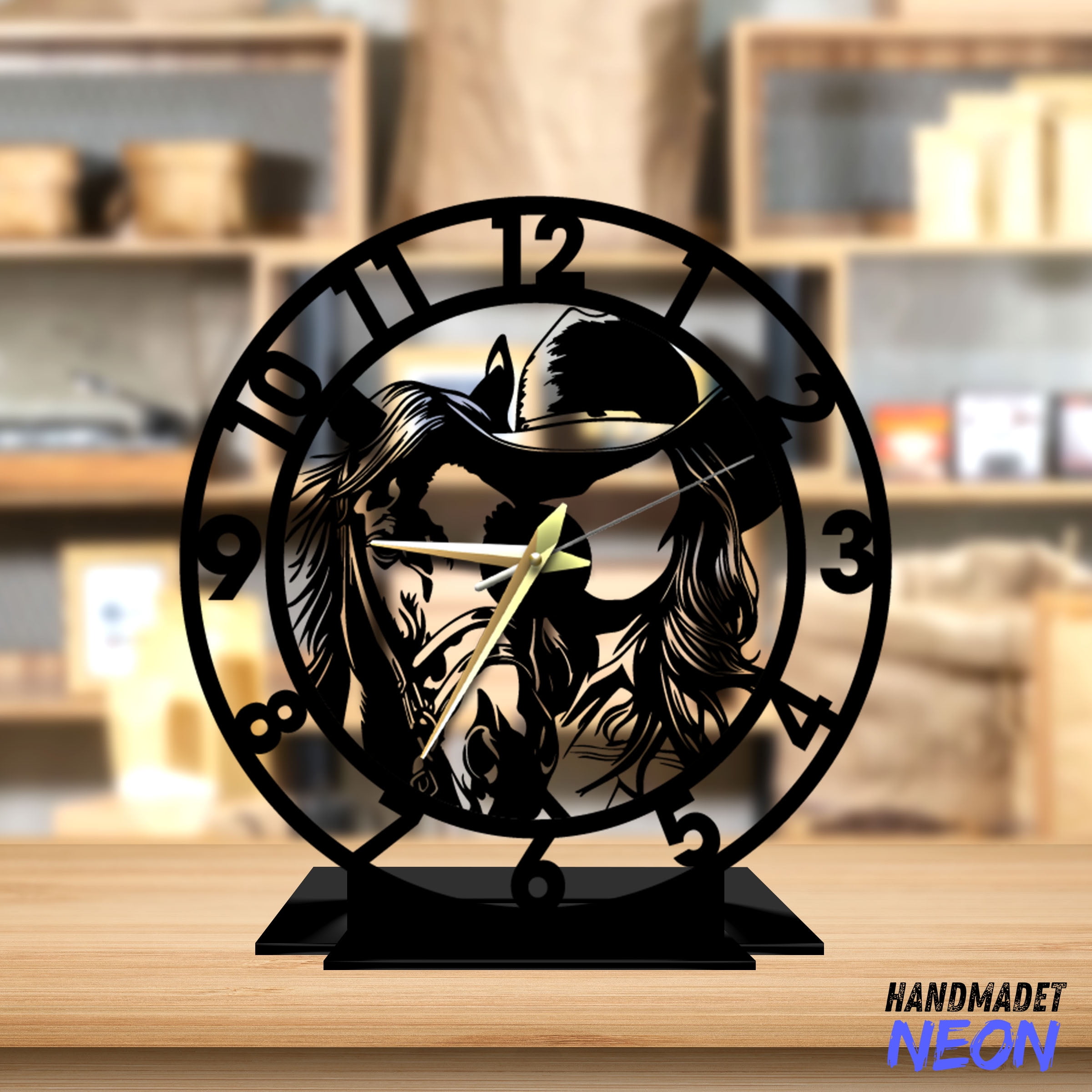 Handmadetneonsign Cowgirl Horse Tabletop Metal Clock, Cowgirl Desktop ...