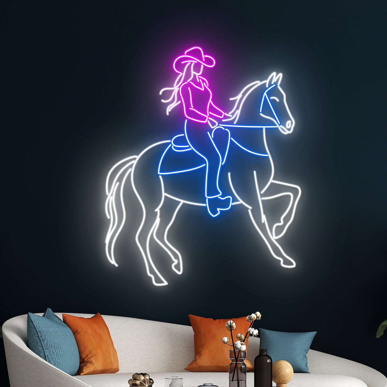 Handmadetneonsign Cowgirl Riding Horse Neon Sign, Cowboy Girl Led Light ...