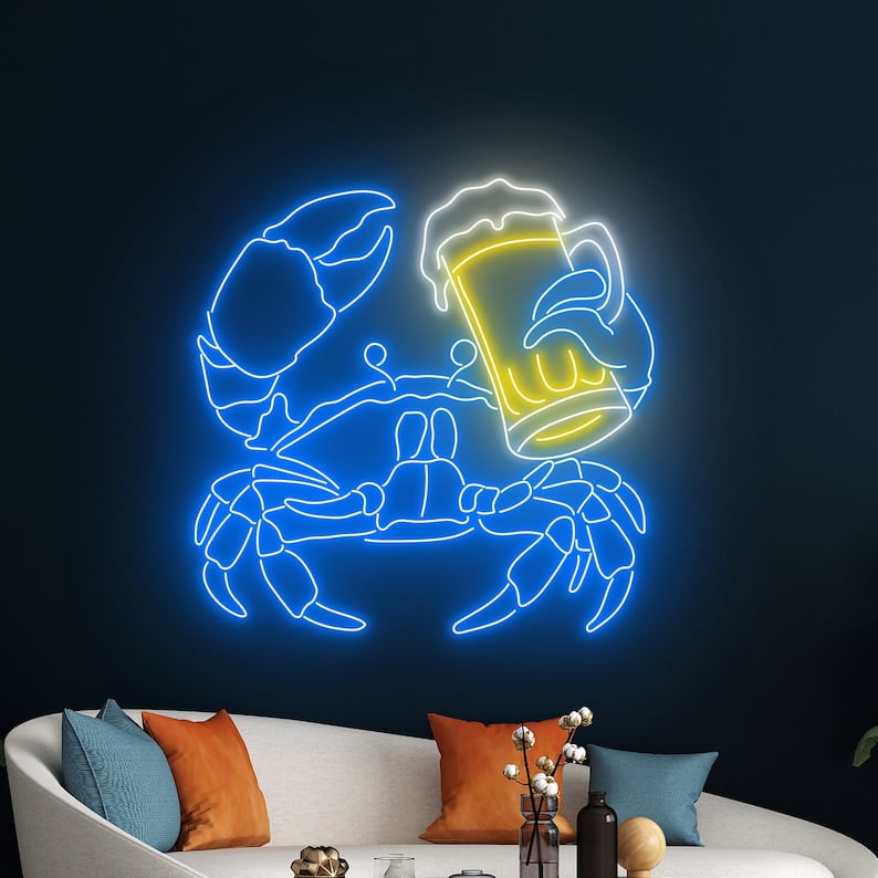 Handmadetneonsign Crab Beer Neon Sign, Crab Beer Wall Art Decor, Crab ...