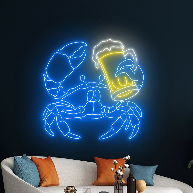 Handmadetneonsign Crab Beer Neon Sign, Crab Beer Wall Art Decor, Crab ...