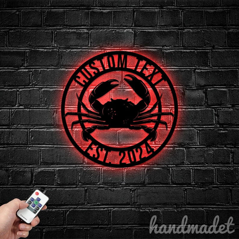 Handmadetneonsign Crab Metal Wall Art Light, Seafood Metal Sign Wall ...