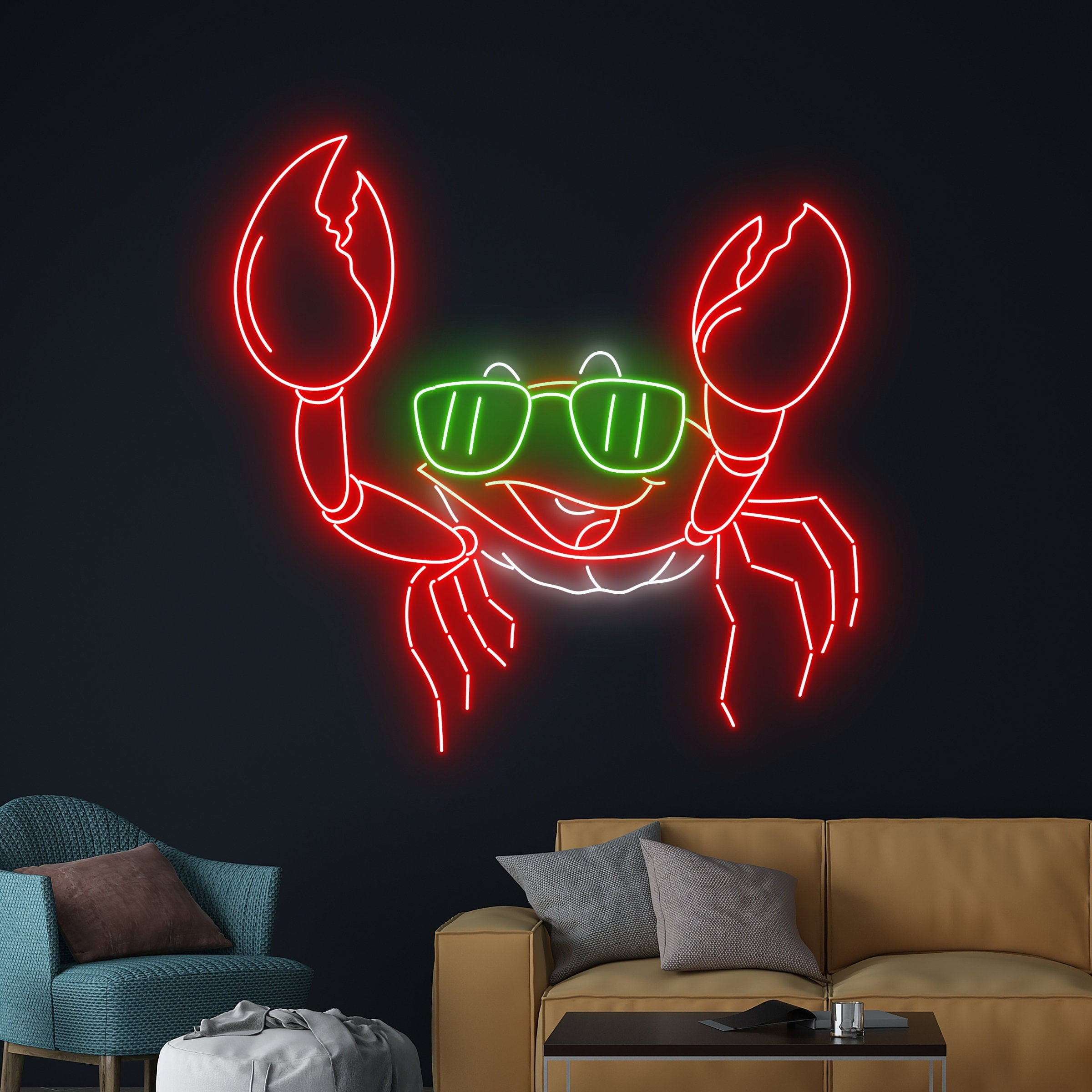Handmadetneonsign Crab Neon Sign, Crab Led Sign, Crab Led Light, Crab ...
