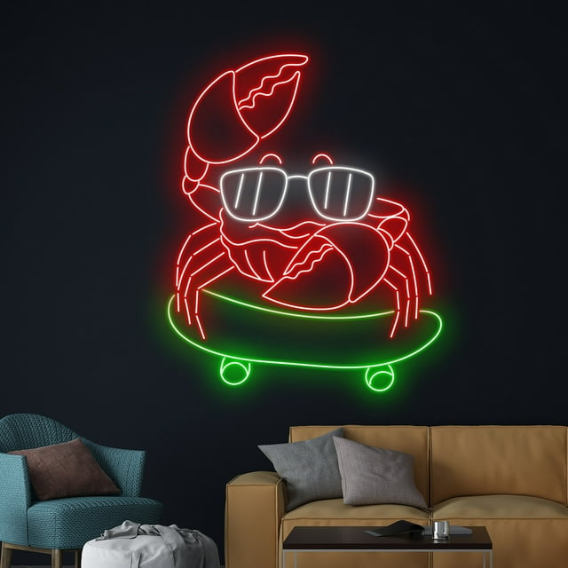 Handmadetneonsign Crab Skateboarding Neon Sign, Skateboard Crab Led ...