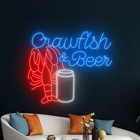 Handmadetneonsign Crawfish & Beer Neon Sign, Crawfish & Beer Art Decor ...