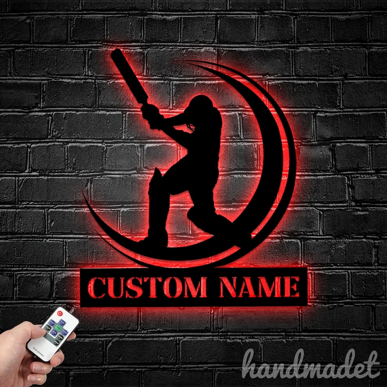 Handmadetneonsign Cricket Metal Wall Art Light, Cricket Player Metal ...