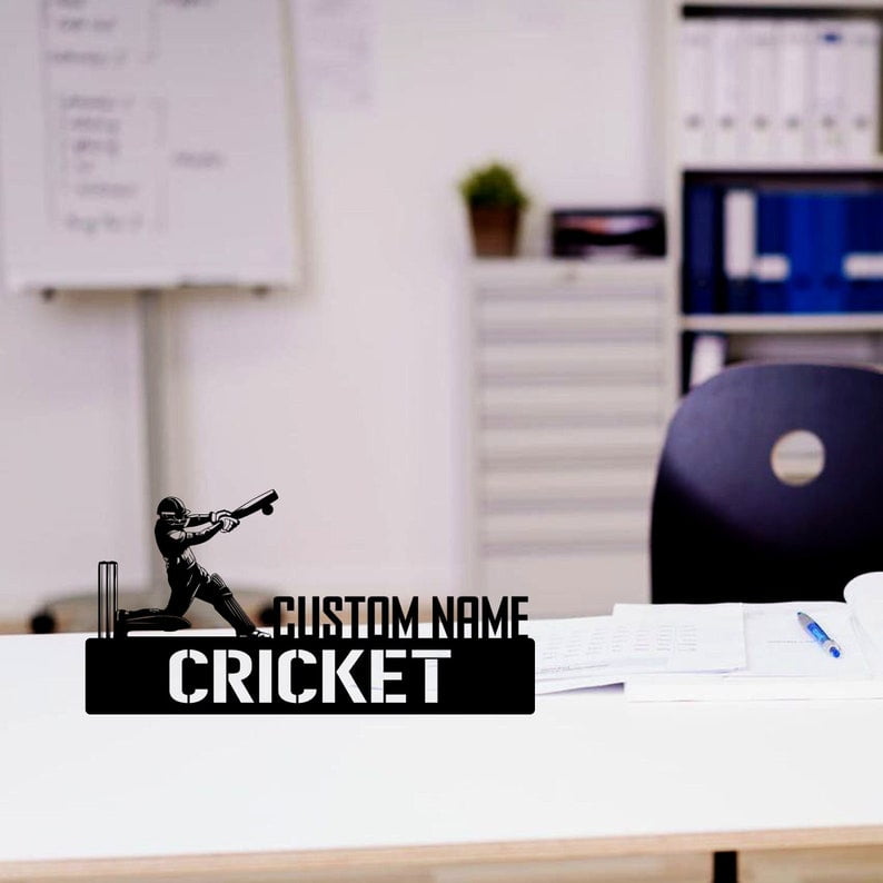 Handmadetneonsign Cricket Player Metal Nameplate For Desk, Cricket ...