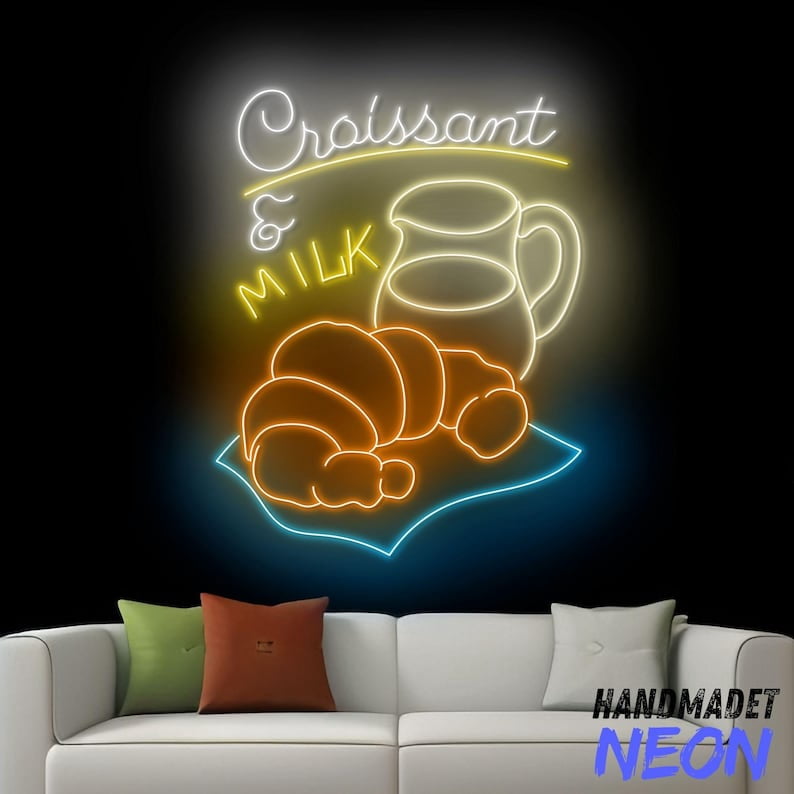 Handmadetneonsign Croissant And Milk Neon Sign, Croissant Led Sign ...