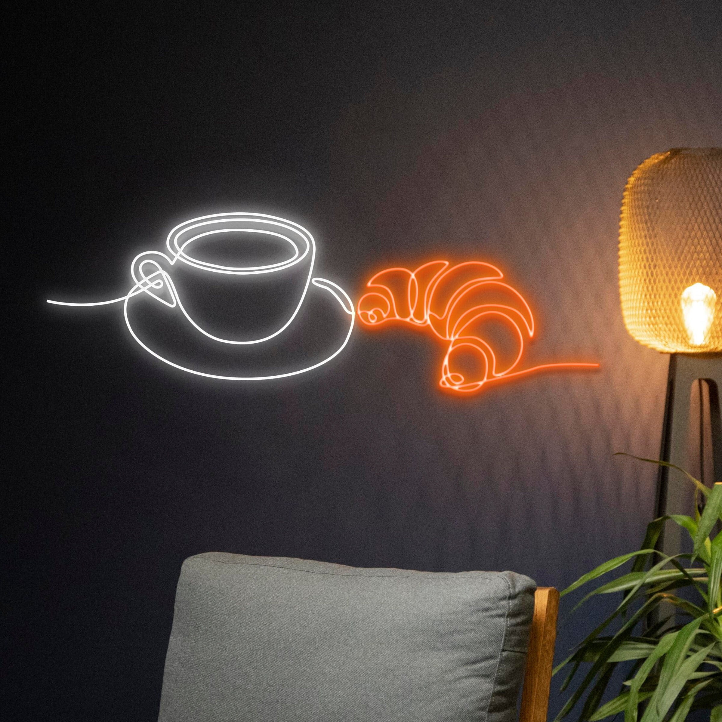 Handmadetneonsign Croissant Coffee Neon Sign, Cafe Croissant Neon Light ...