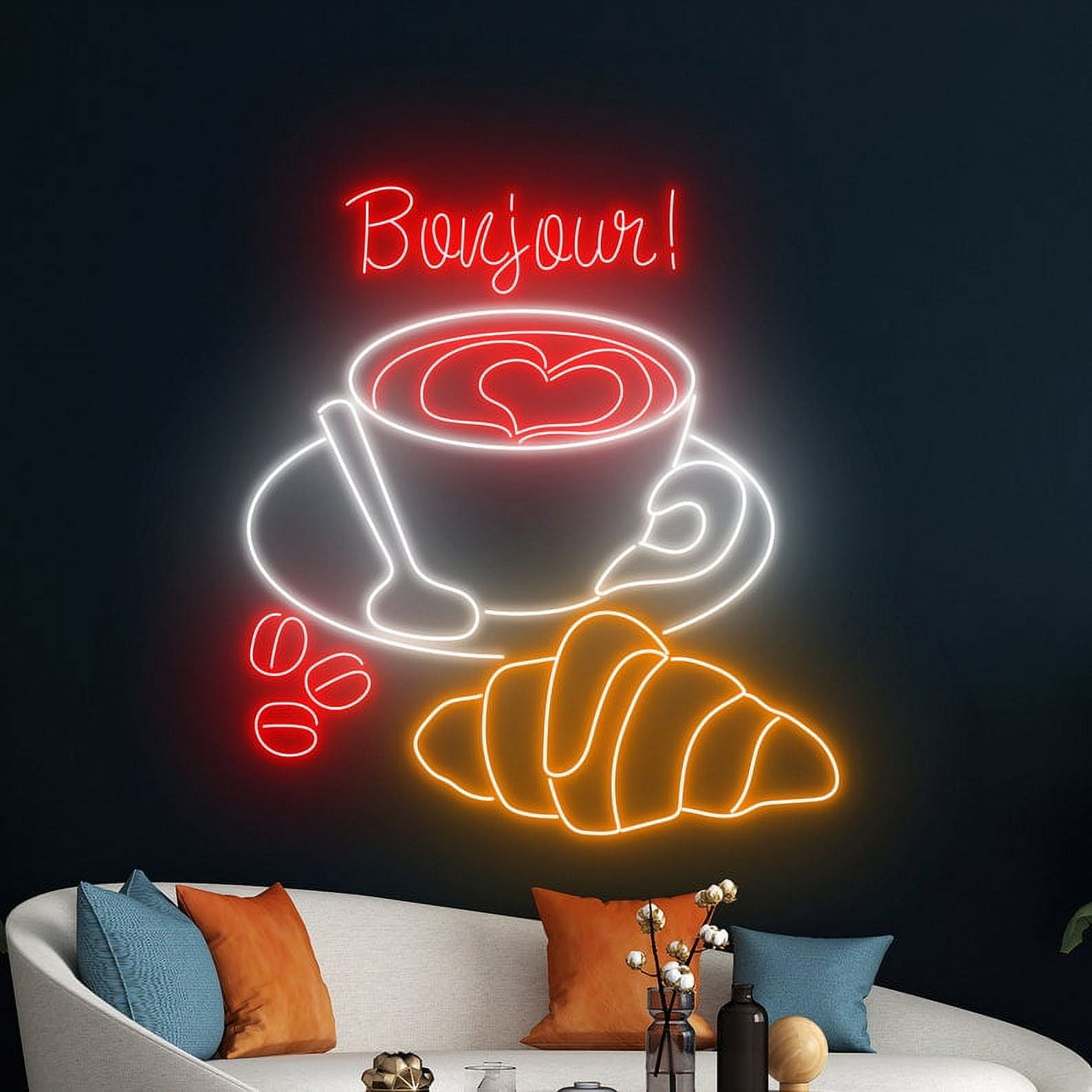 Handmadetneonsign Croissant Coffee Neon Sign, Cafe Croissant Neon Light ...