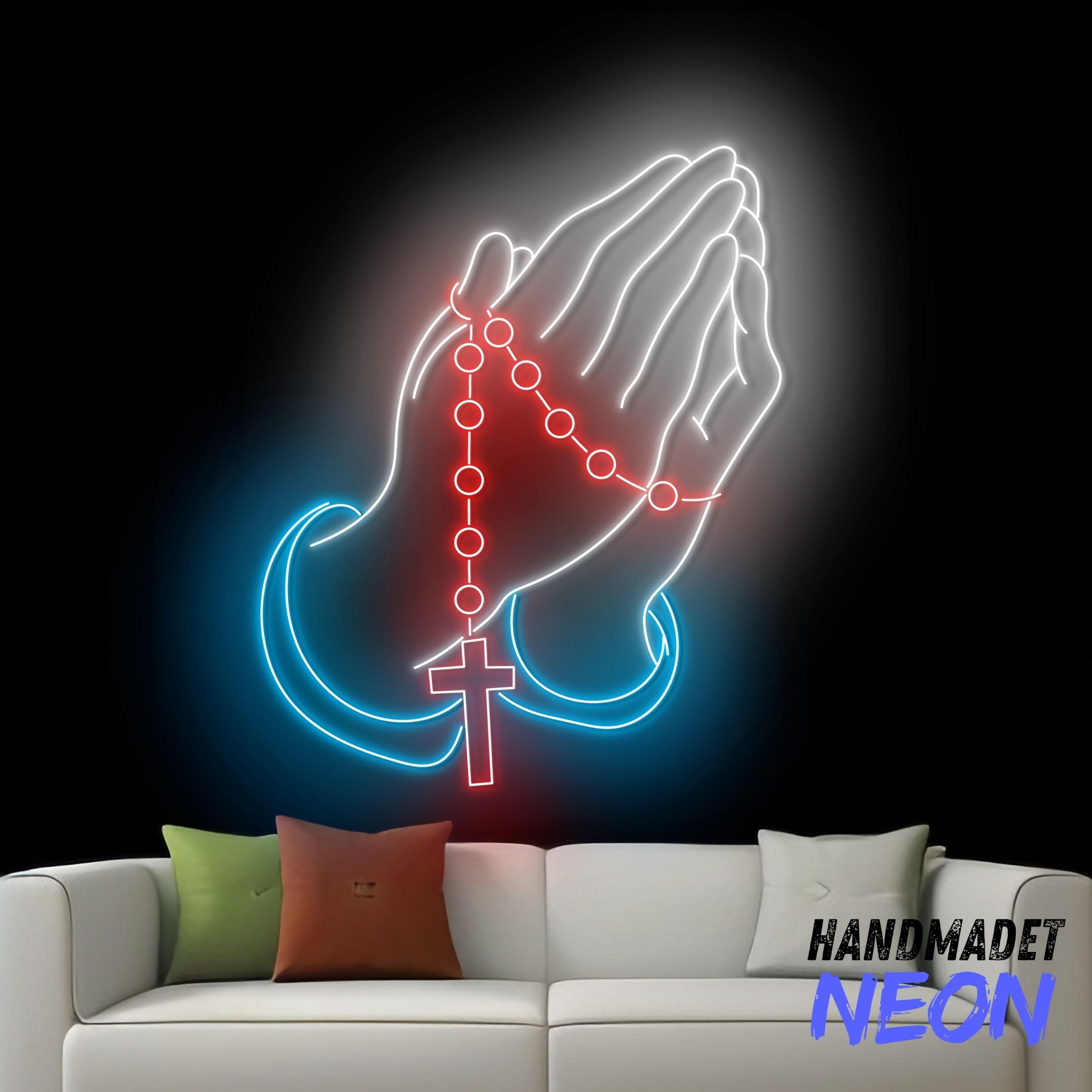 Handmadetneonsign Cross With Praying Hand Neon Sign, Cross Led Sign ...