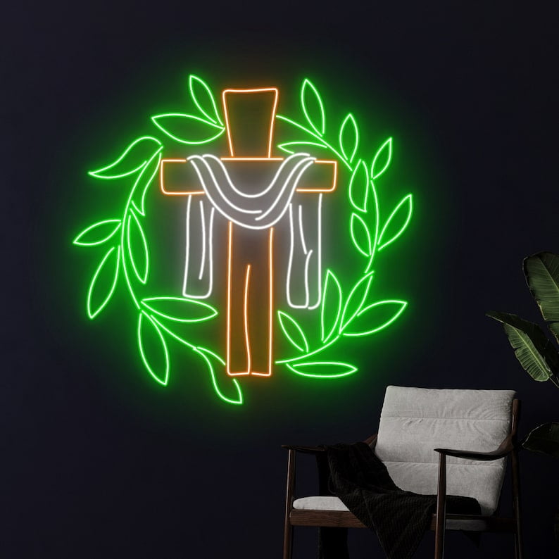 Handmadetneonsign Cross With Sash Neon Sign, Easter Cross Led Light ...