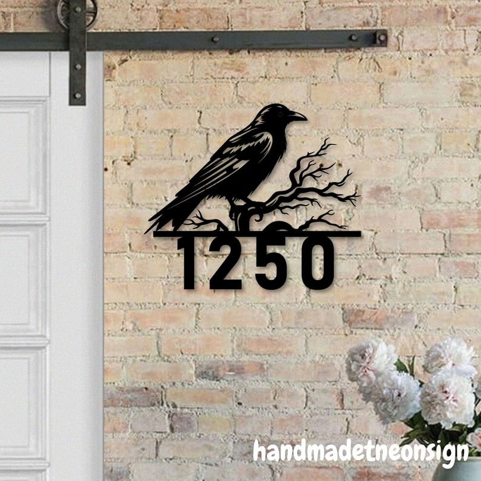 Handmadetneonsign Crow House Number Metal, Crow Home Number Metal Sign ...