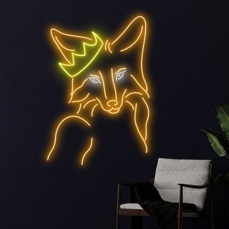Handmadetneonsign Crown Fox Neon Light, Fox Crown Led Sign, Fox Neon ...