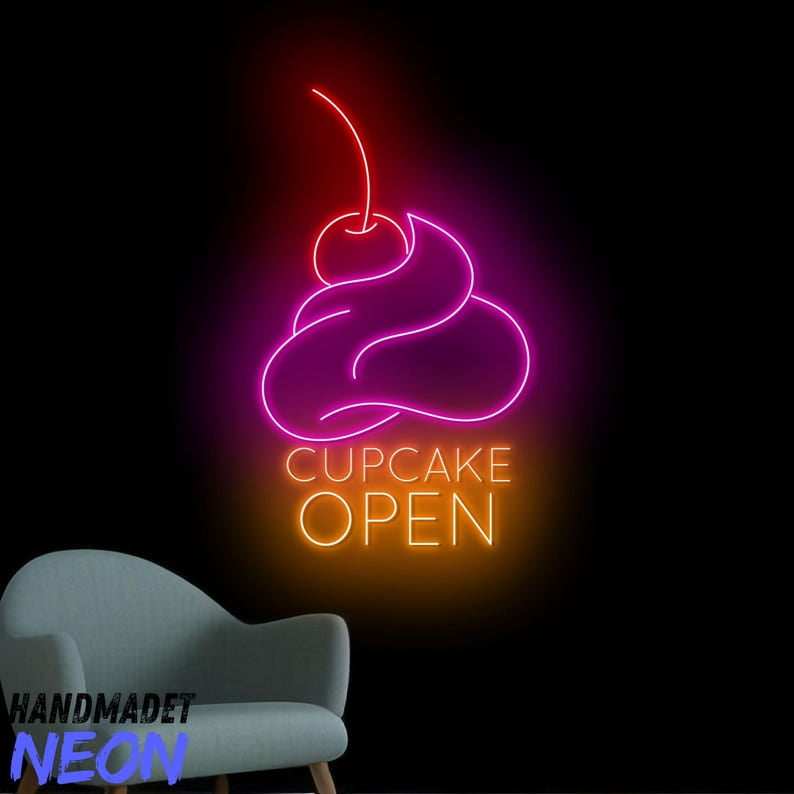 Handmadetneonsign Cupcake Open Neon Sign, Cake Shop Led Sign, Bakery ...