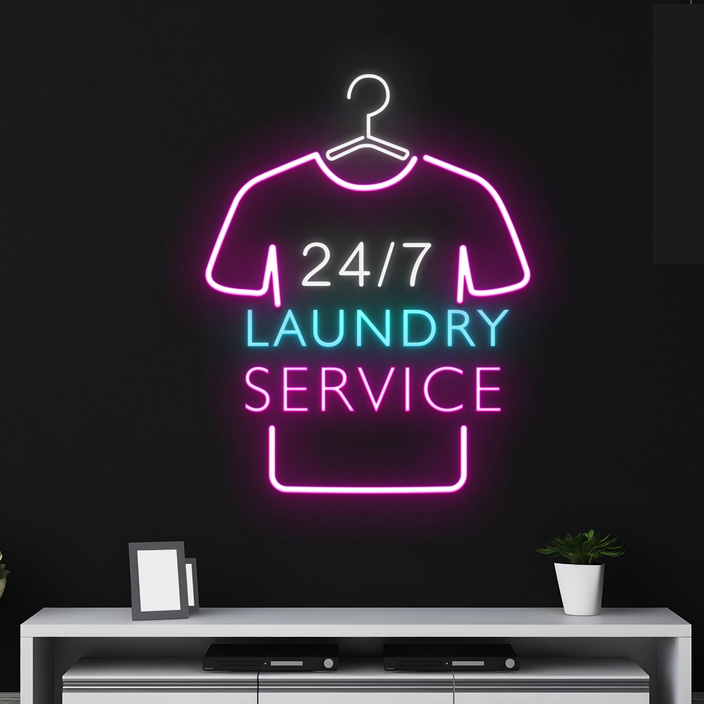 Handmadetneonsign Custom 24/7 Laundry Service Led Sign, Wardrobe Hanger ...