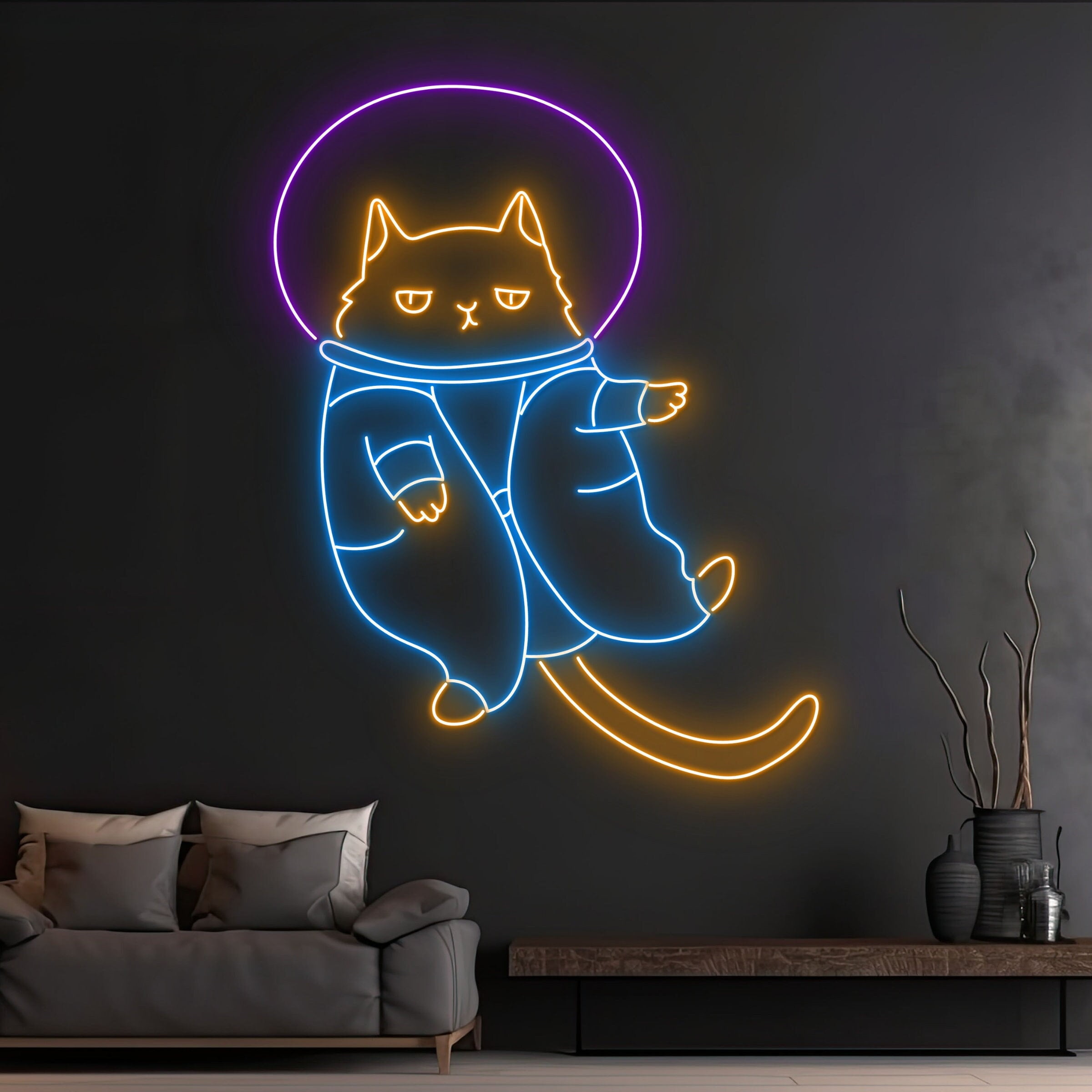 Handmadetneonsign Custom Astronaut Cat in Space Neon Sign, Cat in ...