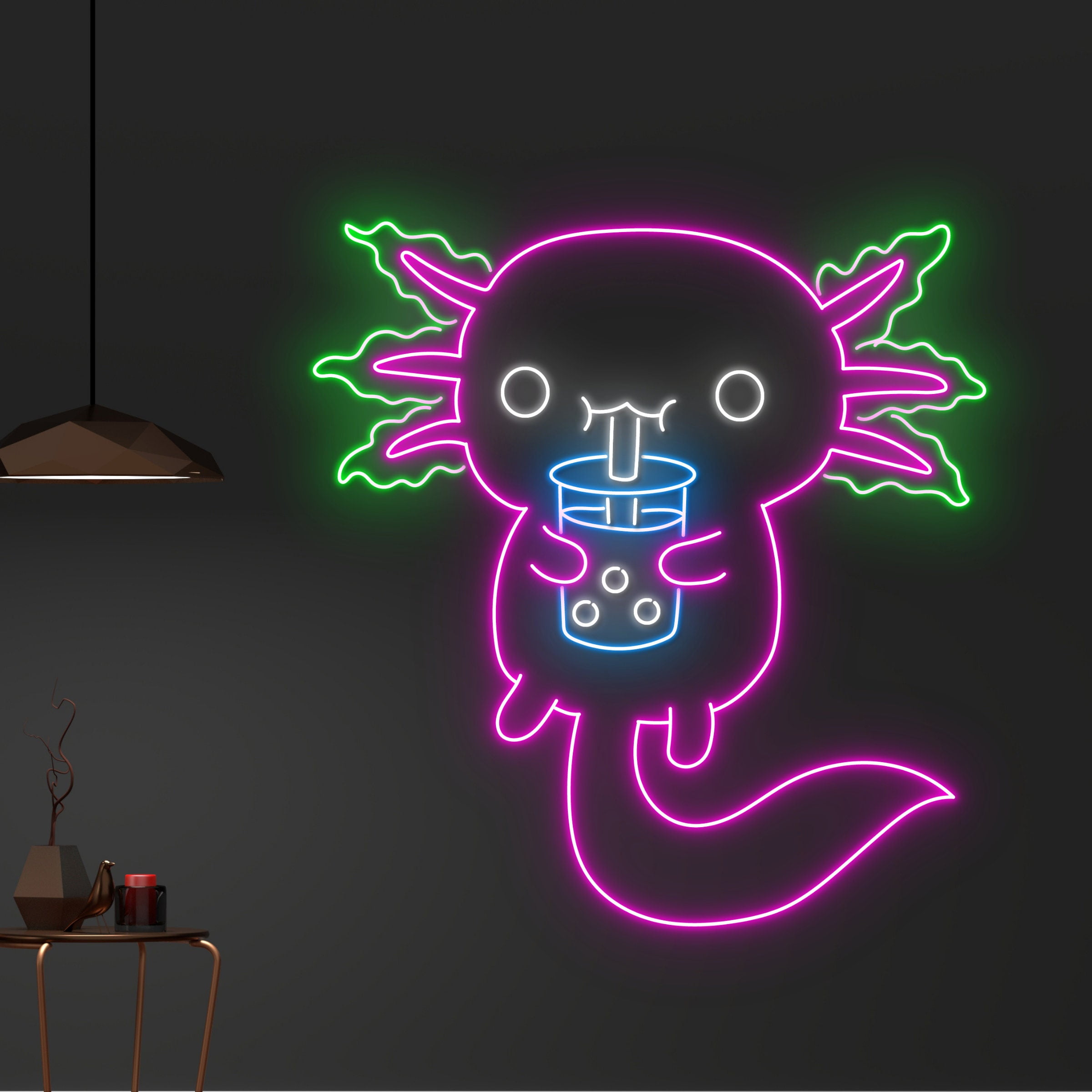 Handmadetneonsign Custom Axolotl Drinks Boba Tea Neon Sign, Bubble Tea ...