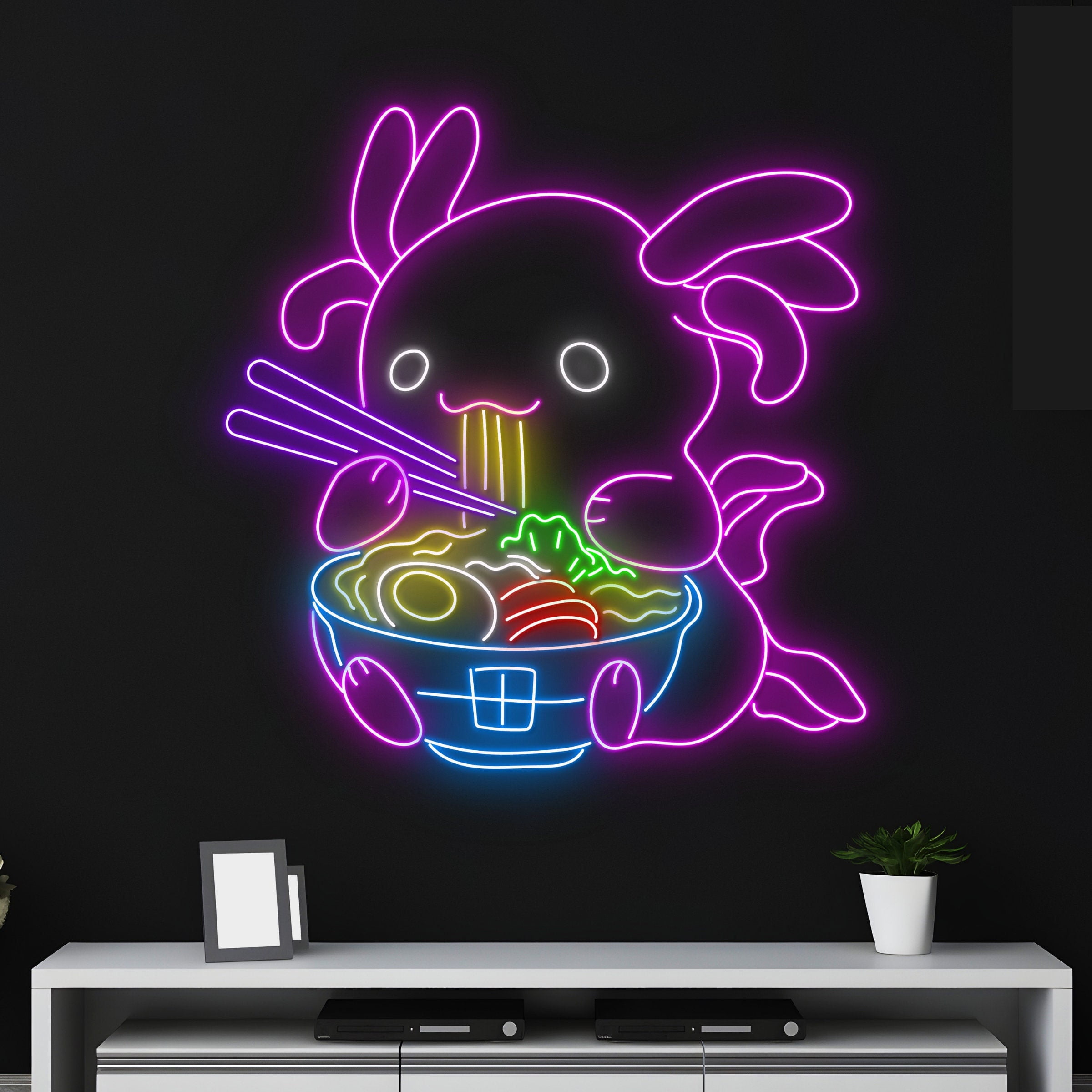 Handmadetneonsign Custom Axolotl Eating Noodles Neon Sign, Ramen LED ...