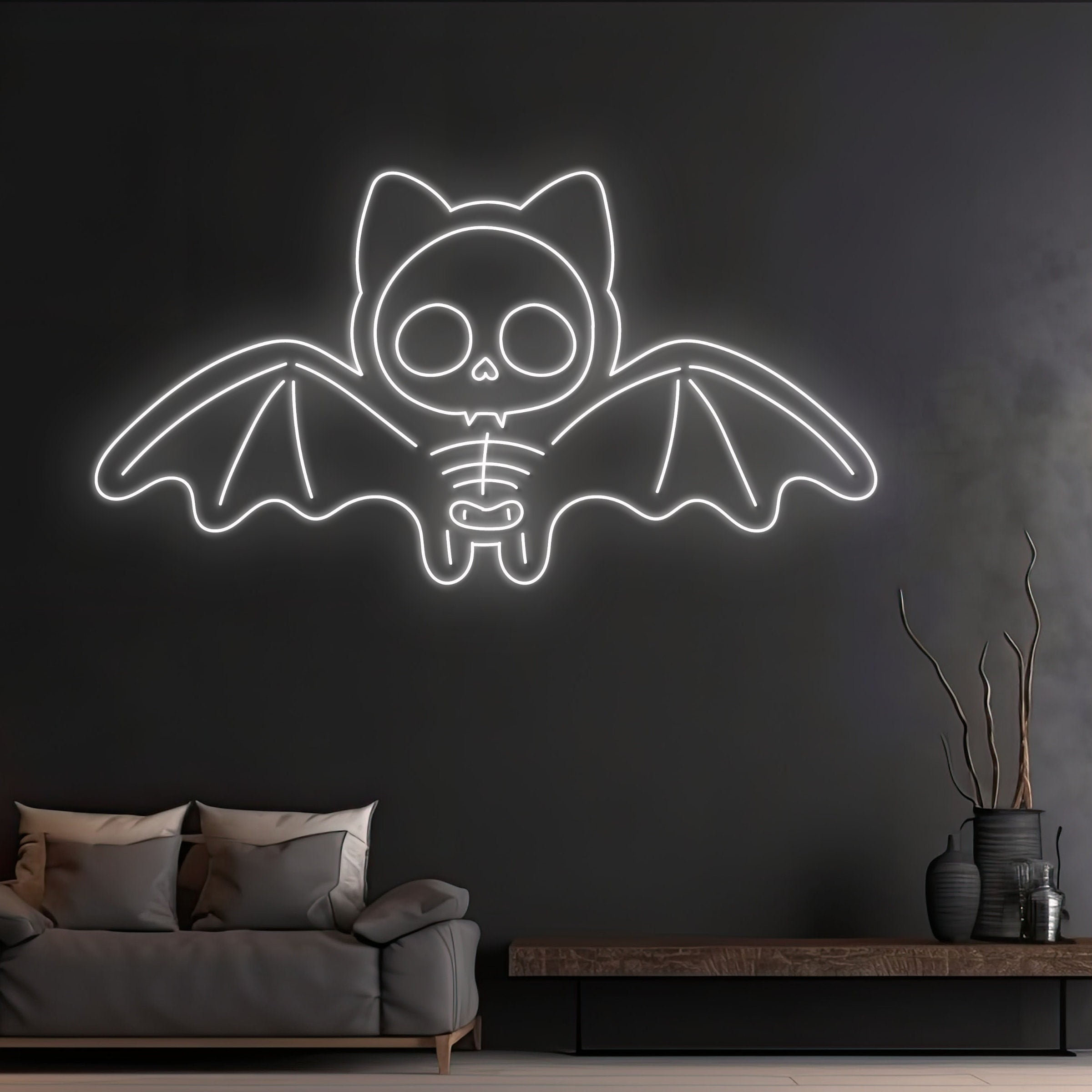 Handmadetneonsign Custom Bat Skeleton Neon Sign, Scary Skeletal Bat ...