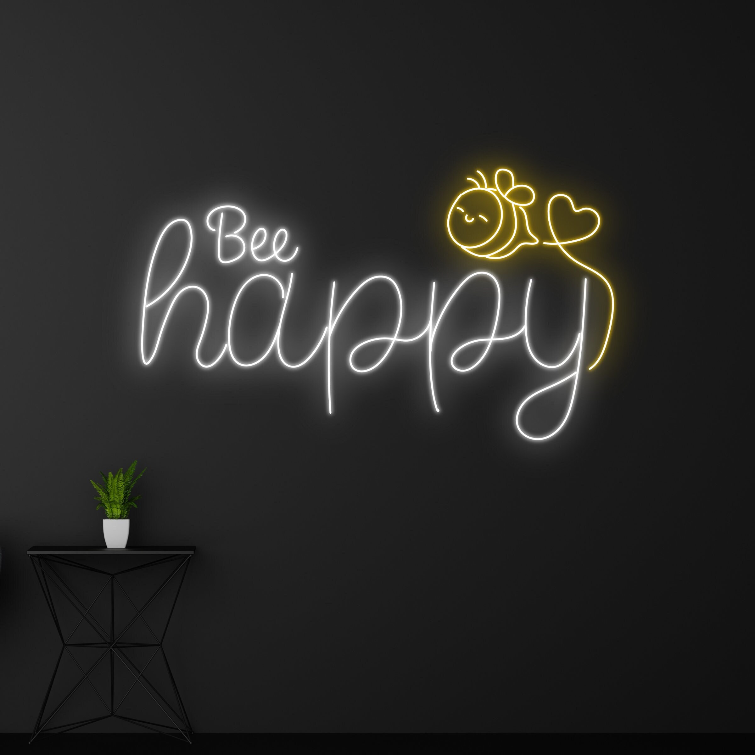 Handmadetneonsign Custom Bee Happy Neon Sign, Bee Be Happy Led Sign ...