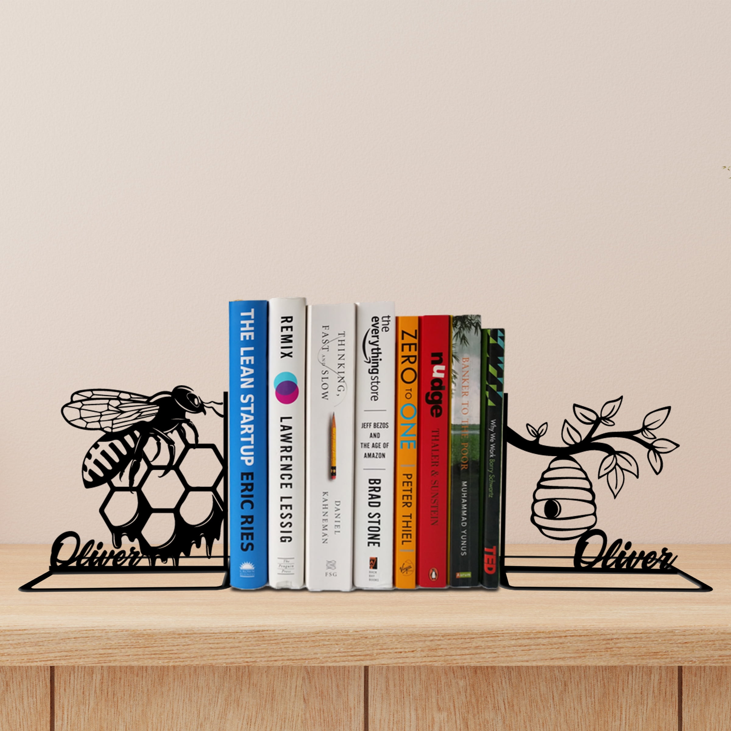 Handmadetneonsign Custom Bee Metal Bookends, Bookworm Name Bookend, Bee ...