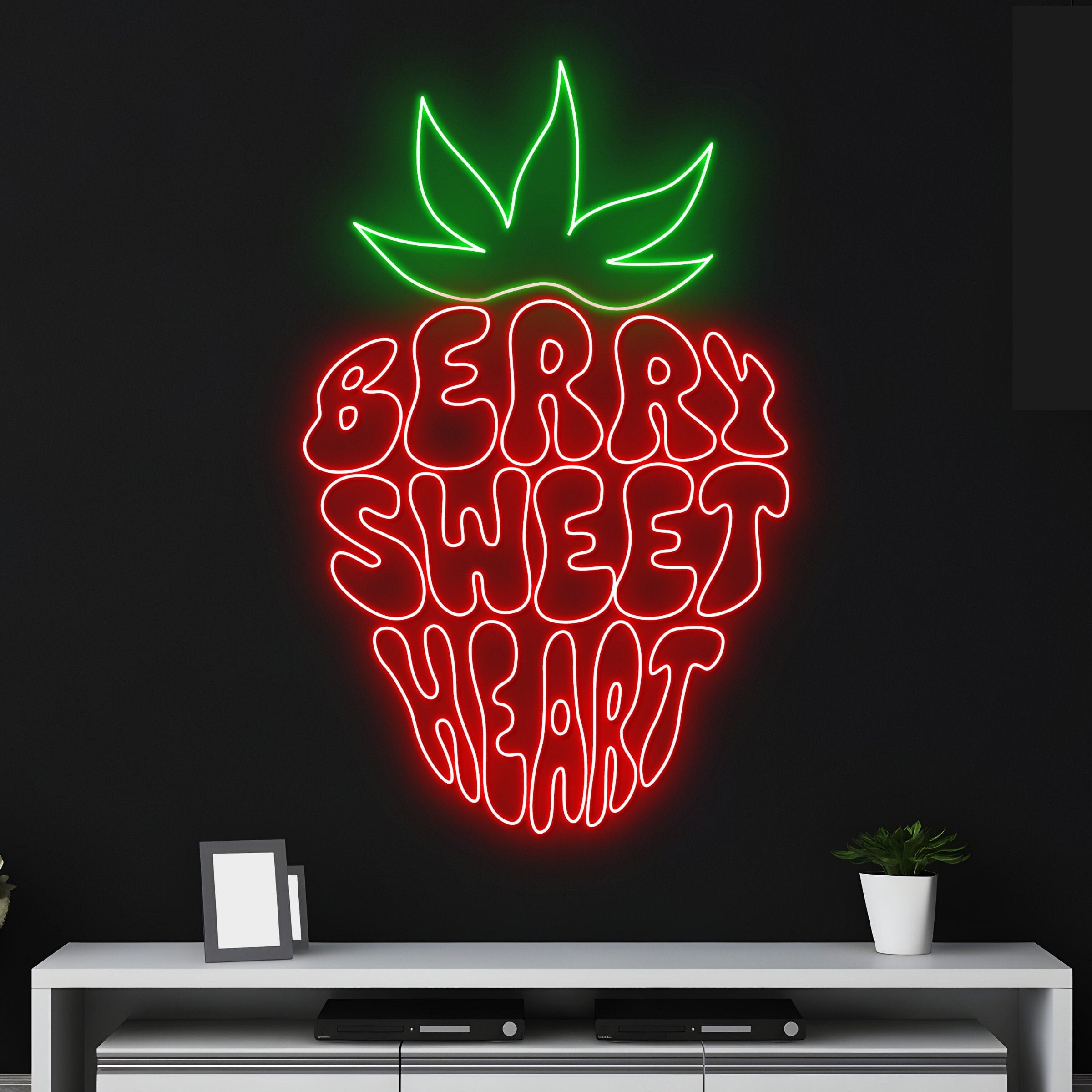Handmadetneonsign Custom Berry Sweet Heart Neon Sign, Strawberry LED ...