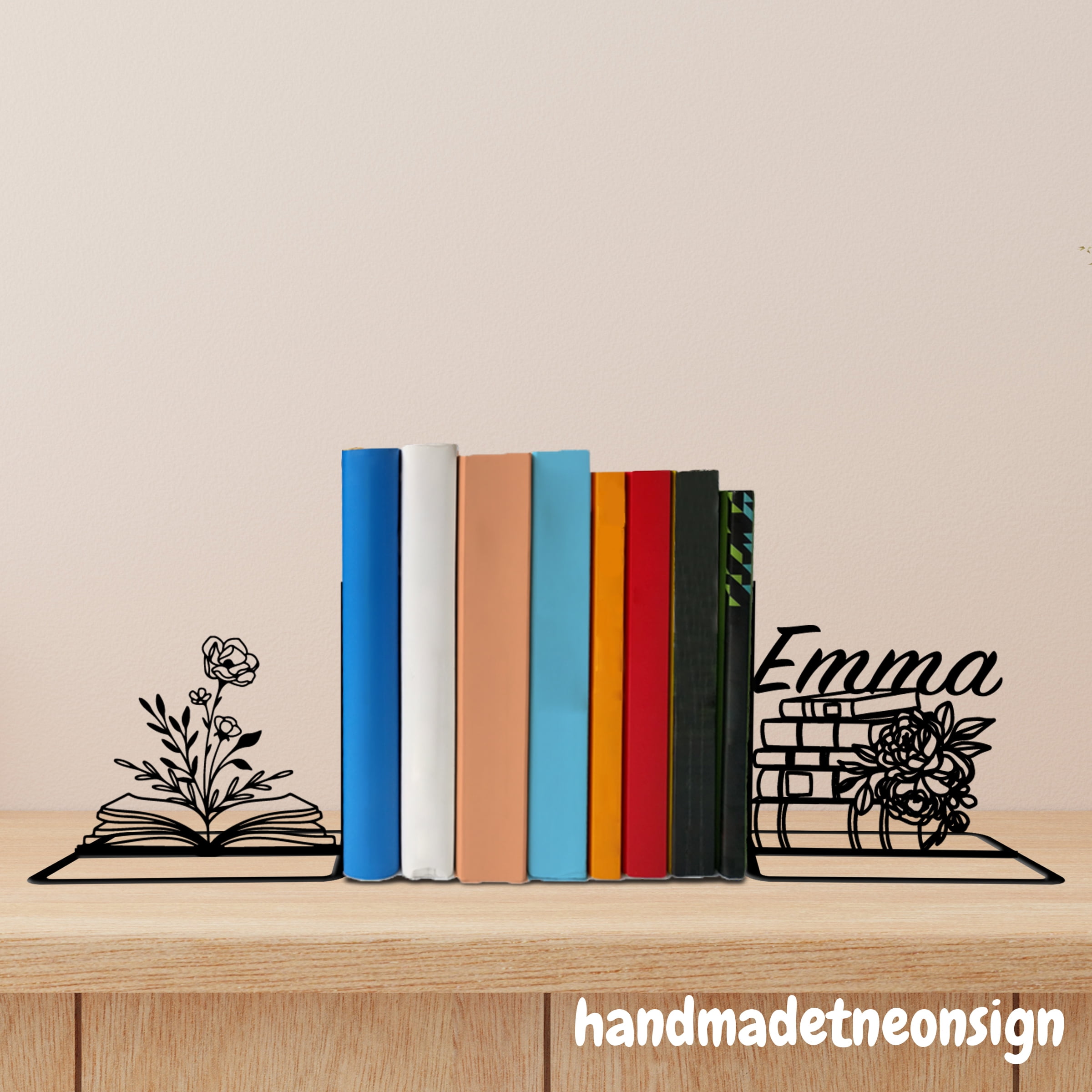 Handmadetneonsign Custom Bookflower Metal Bookends, Flower Metal ...