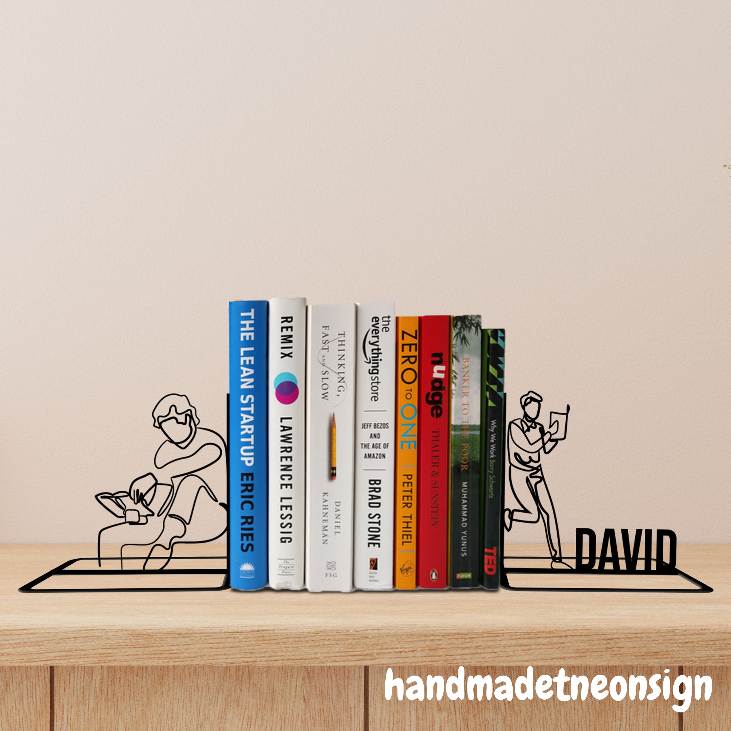 Handmadetneonsign Custom Boy Metal Bookends, Bookworn Name Bookend ...