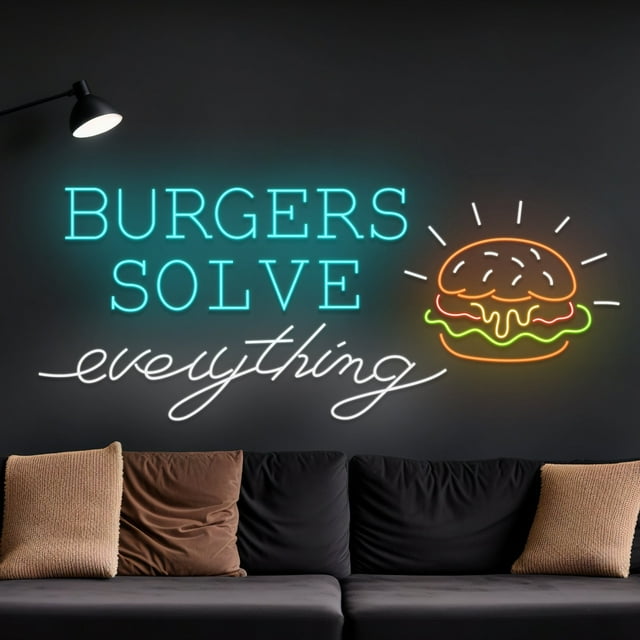 Handmadetneonsign Custom Burgers Solve Everything Neon Sign, Burgers ...
