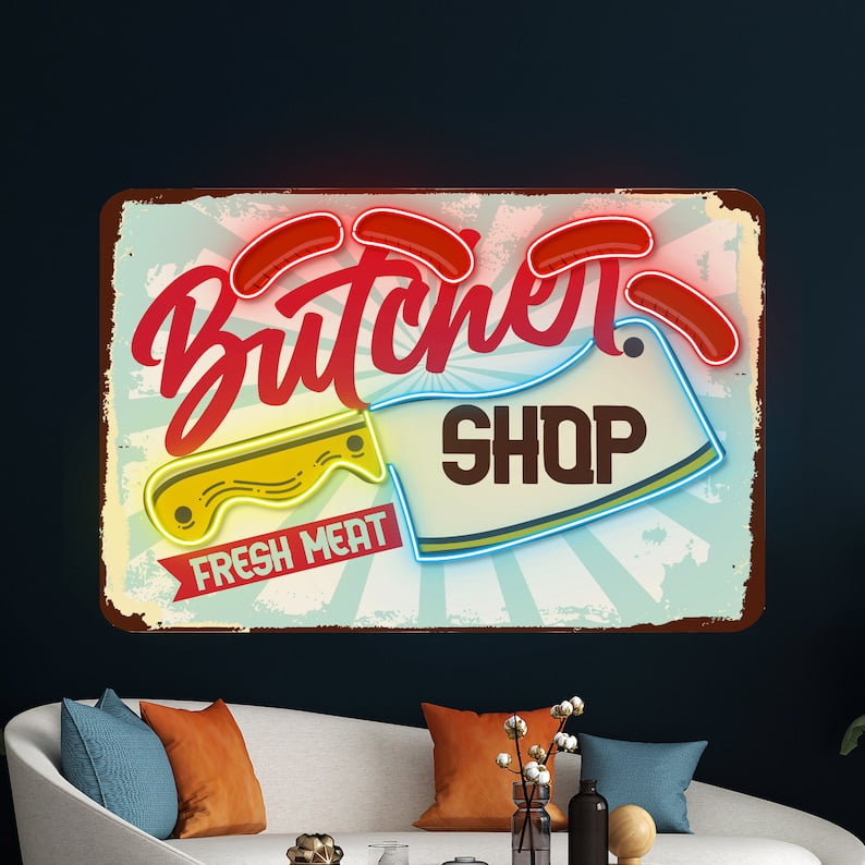 Handmadetneonsign Custom Butcher Shop Decal Printed Acrylic Sign ...