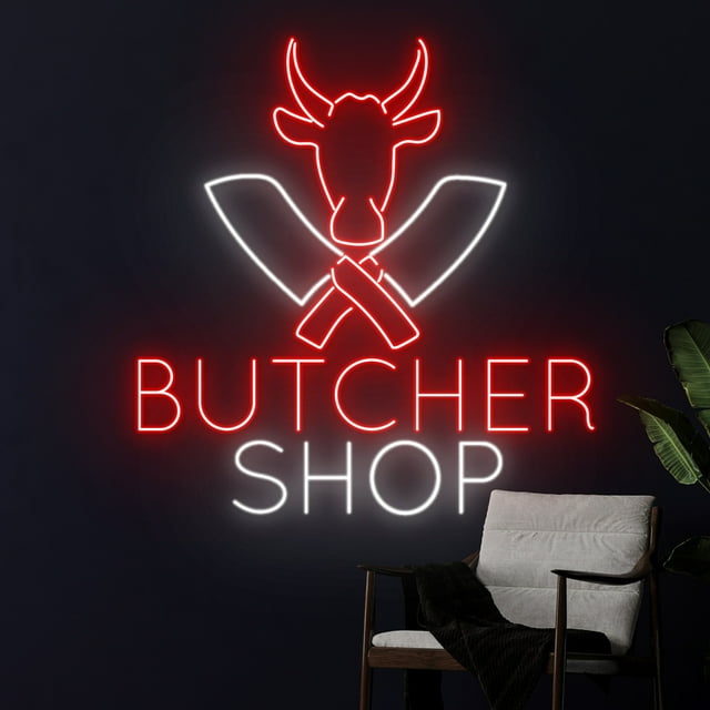 Handmadetneonsign Custom Butcher Shop Led Sign, Cow Led Light, Butcher ...