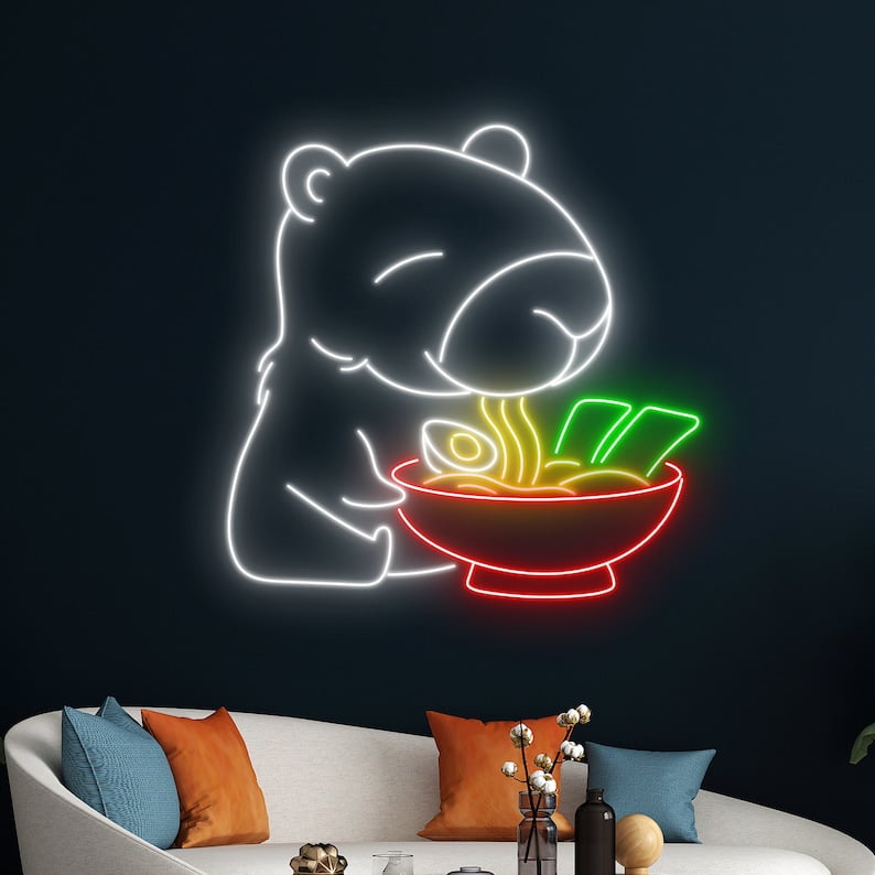 Handmadetneonsign Custom Capybara Ramen Neon Sign Capybara Japanese Noodle Sign Ramen Capybara