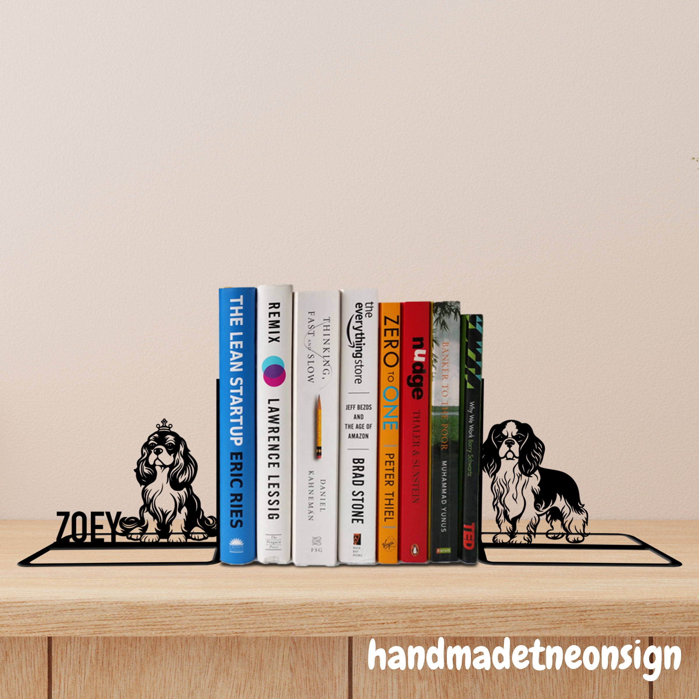 Handmadetneonsign Custom Cavalier King Charles Spaniel Metal Bookends ...