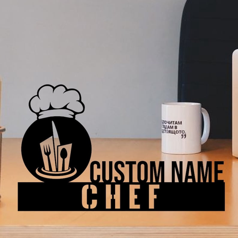 Handmadetneonsign Custom Chef Desk Name Plate, Chef Metal Nameplate For ...