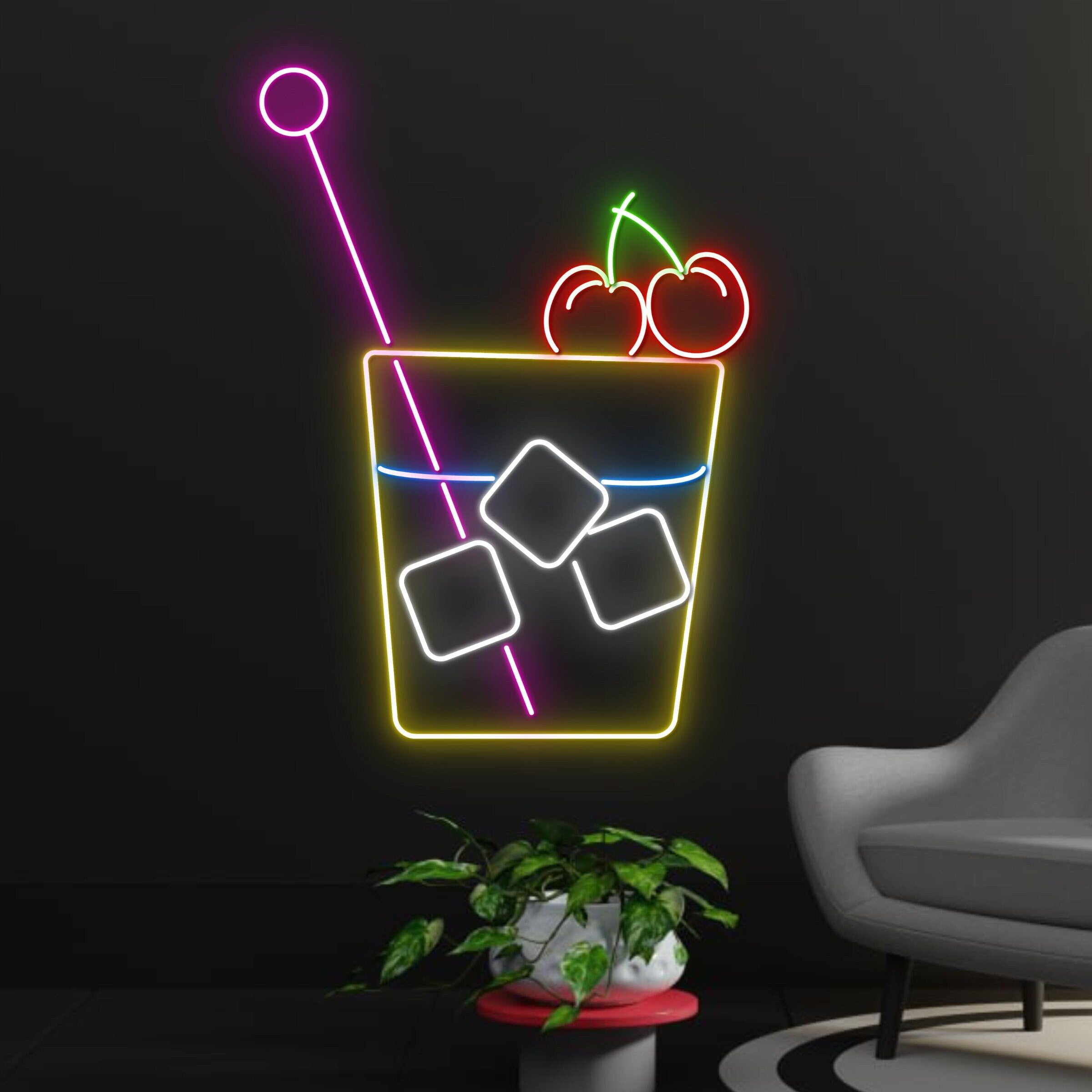 Handmadetneonsign Custom Cherry Ice Cocktail Glass Neon Sign, Mojito ...