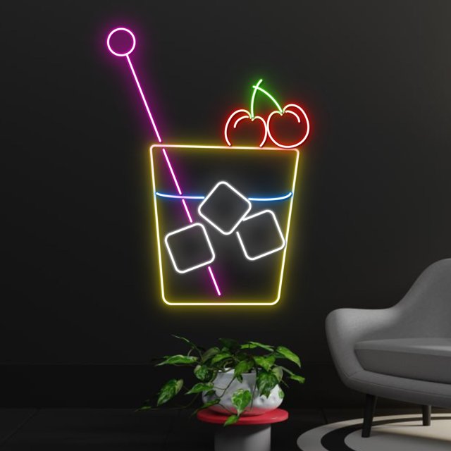 Handmadetneonsign Custom Cherry Ice Cocktail Glass Neon Sign, Mojito ...